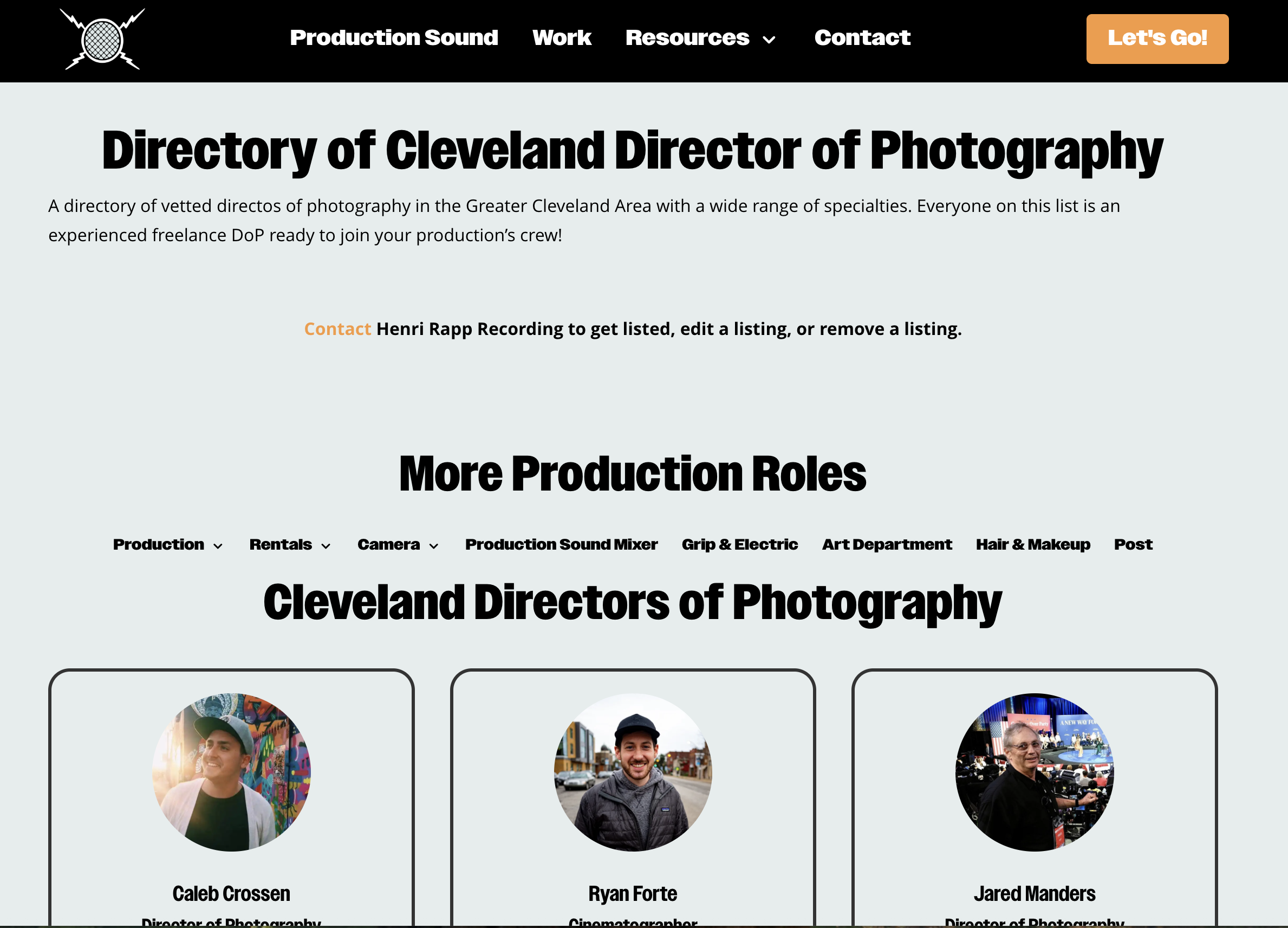 Cleveland Production Crew & Vendor Directory